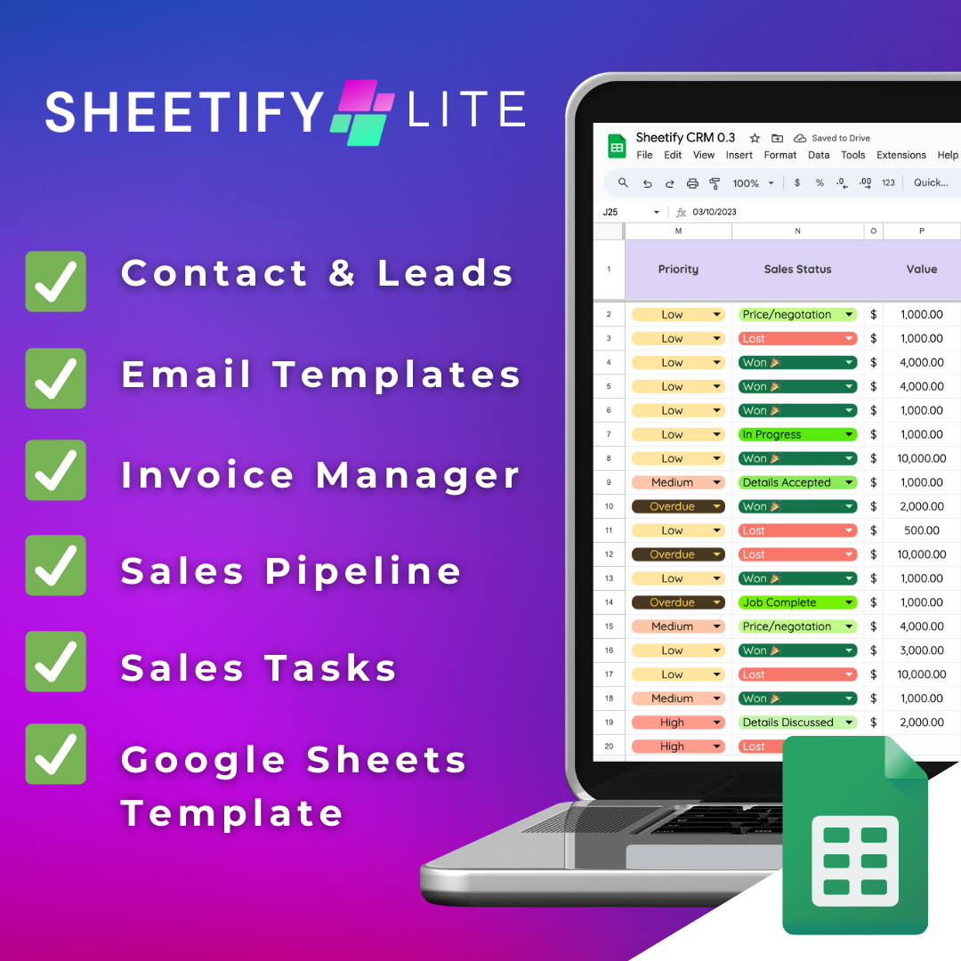 Sheetify Lite - Google Sheets Customer, Invoice & Sales Tracker – Go Digital Now